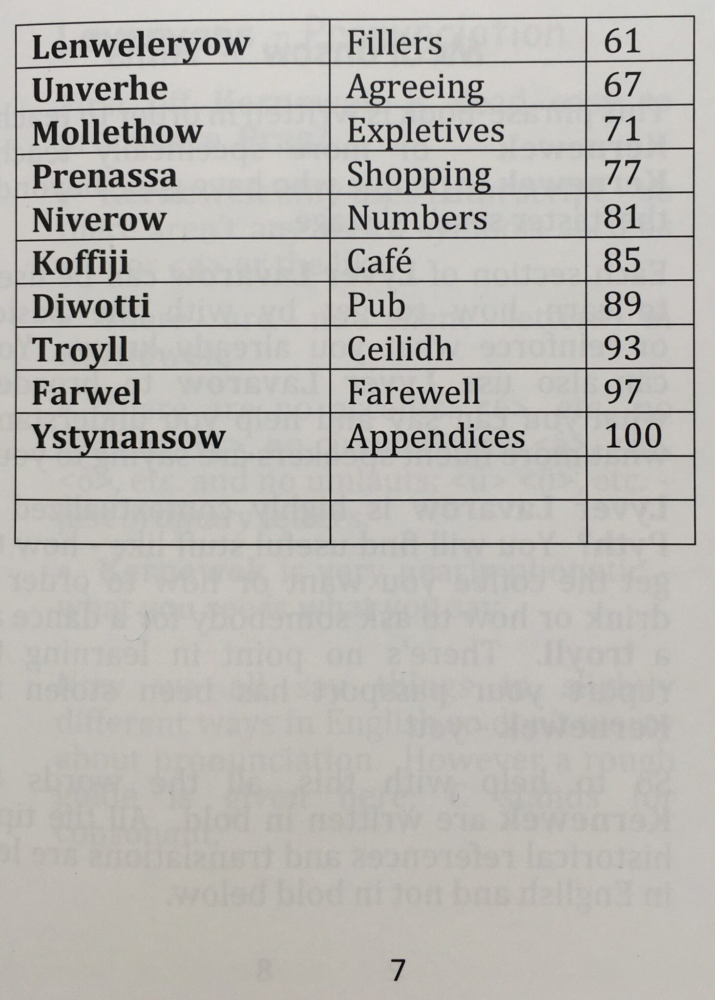 A Cornish-English phrase book. Lyver Lavarow - Kowethas an yeth Kernewek